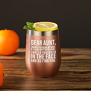 Mother's Day Aunt Gifts from Niece/Nephew, Best Aunt Ever Gifts, Birthday Gifts for Aunt, Funny Thanksgiving Christmas Gifts for Aunt, Auntie - 12oz Stainless Steel Insulated Wine Tumbler (Rose Gold)