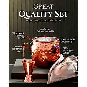 B. WEISS Moscow Mule Copper Mugs, Set Of 4 Brass Handle Copper Cups For Drinking, Each Mug is Handcrafted - Food Safe (Copper Plated Stainless Steel) (Set of 4)