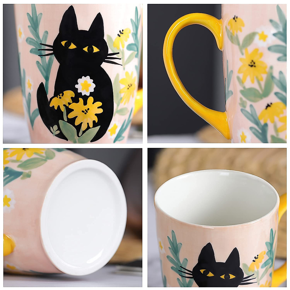NymphFable Cat Mug Large Ceramic Coffee Mug with Handle 100% Hand Painted Christmas Gift 600ml/20oz