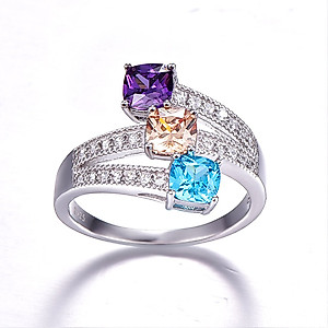 Merthus 3 Stones Ring, 925 Silver Rings for Women, Chakra Ring, Stackable Eternity Ring Mothers Day Gifts