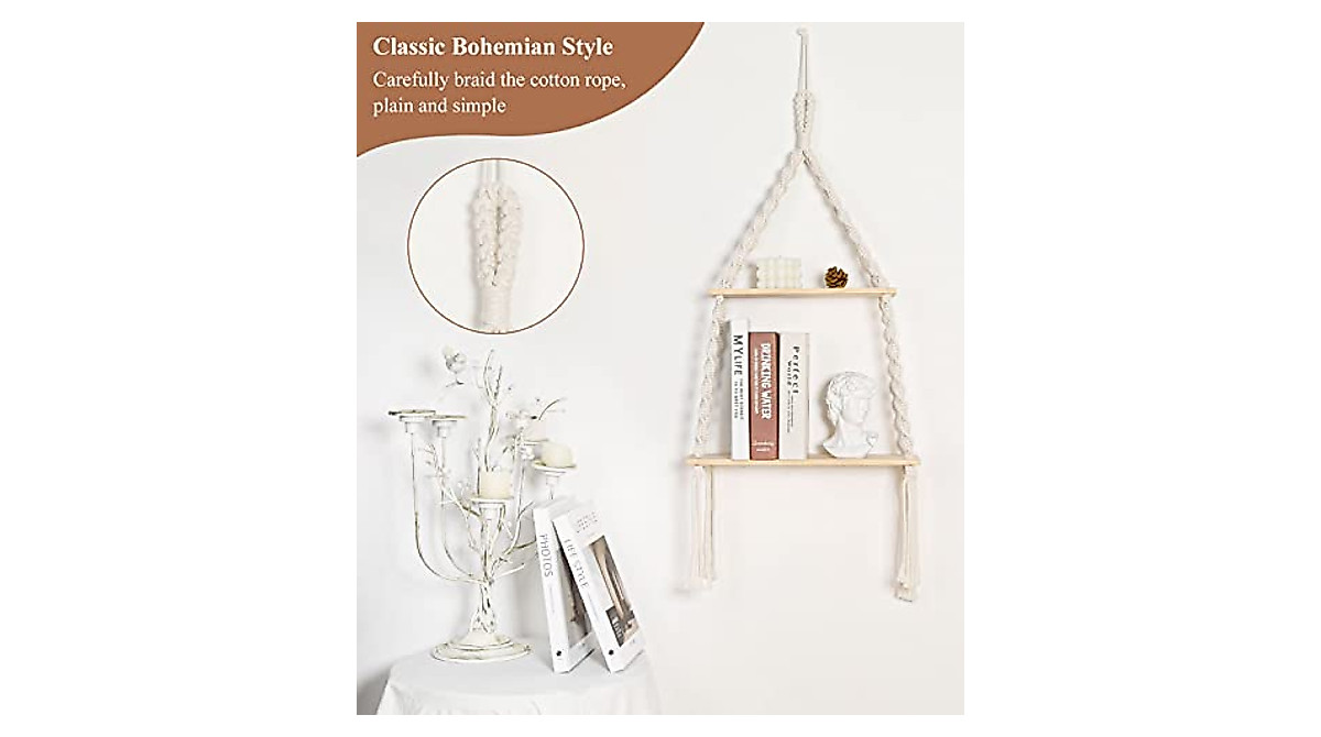 Shinowa 2 Tier Macrame Wall Shelf for Boho Decor