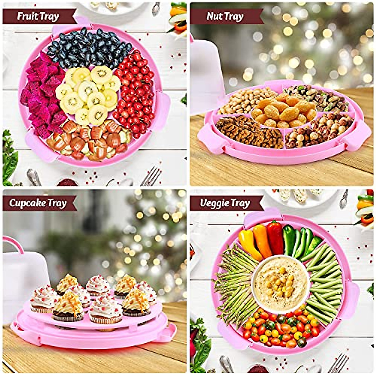Ohuhu Cake Carrier Cupcake Containers Keeper Cake Stand with Lid Portable Round Cake Container Holder with Handle Two Sided Base for Pies Cookies Nuts Fruit Suitable for 10 inch Cake Perfect Gifts