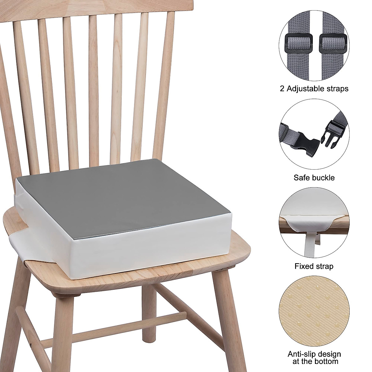 Toddler Booster Seat Dining, PU Washable 2 Straps Safety Buckle Kids Booster Seat for Dining Table, Portable Travel Increasing Cushion…