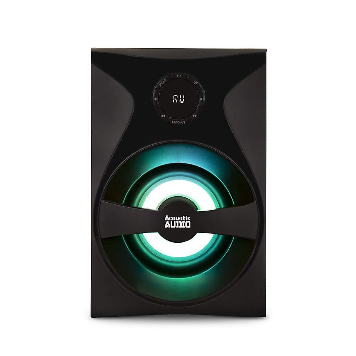 Acoustic Audio by Goldwood Bluetooth 2.1 Surround Sound System with LED Light Display, FM Tuner, USB/SD Card Inputs - Multimedia PC Speaker Set with Subwoofer, Includes Remote Control - AA2400 Black