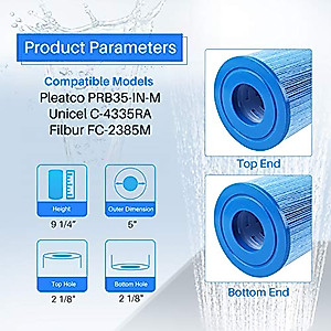 POOLPURE Antimicrobial Spa Filter Replaces Pleatco PRB35-IN-M, Unicel C-4335RA, Guardian 409-219, Filbur FC-2385M, 03FIL1300, 17-2482, 25393, 303557, 817-3501, 5 X 9 Drop in Hot Tub Filter, 1 Pack