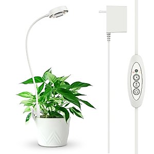 SANSI Grow Lights for Indoor Plants, Pot Clip LED Plant Light for Growing Full Spectrum, Plant Growing Lamp with 4-Level Dimmable, Auto On Off 3 6 12 Hrs Timer for Pot Plants, White 10W 1-Pack