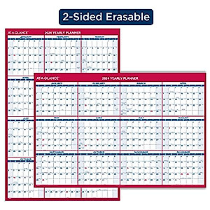 AT-A-GLANCE 2024 Monthly Erasable Calendar, Dry Erase Wall Planner, 48" x 32", Extra Large, Vertical/Horizontal, Reversible (PM3262824)