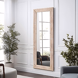 NeuType Rustic Full Length Mirror 65"x22" Large Mirror Rectangular Vintage Wood Framed Floor Mirror Full Body Mirror Hanging or Leaning Against Wall for Living Room Farmhouse, Weathered White