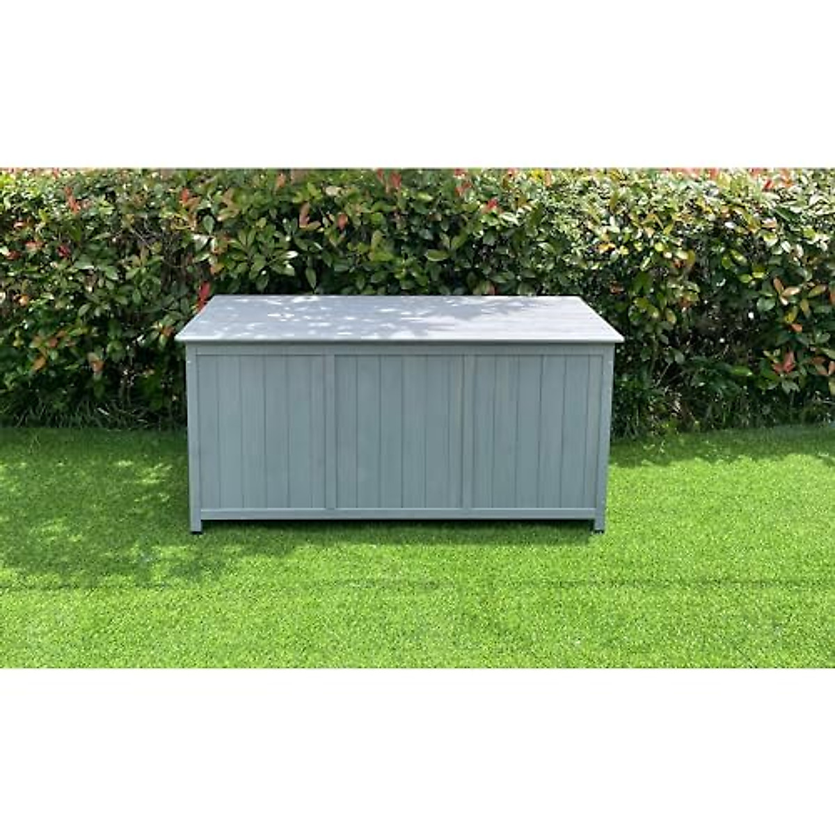 Hanover Wooden Outdoor Cushion Storage Box, Spacious Container for Patio Cushion Storage, Pool Supplies, and Throw Pillows in Grey, All-Weather 8 Cu. Ft. Capacity Outdoor Furniture Cushion Storage
