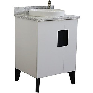 Kolb 25" Single Round Sink Vanity with White Marble Stone in White