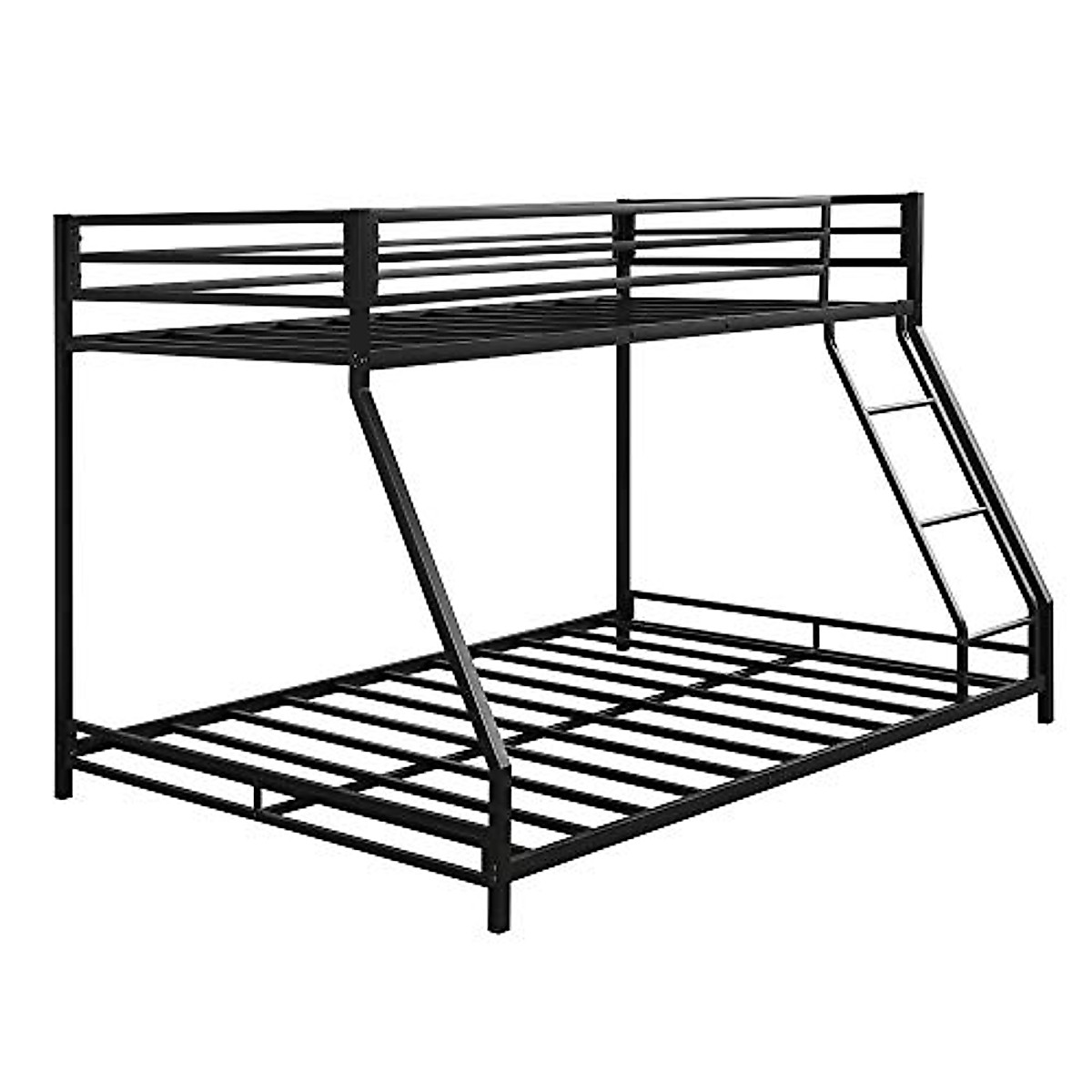 Low Bunk Beds Twin Over Full Size with Sloping Stair, Heavy Duty Bed Frame with Safety Guard Rails for Kids Teens Adults, No Box Spring Needed (Black)