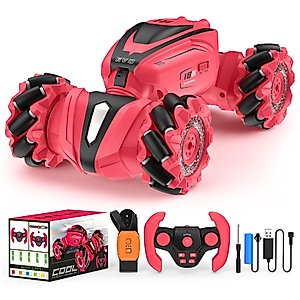 AONGAN RC Girls Remote Control Car,Double Sided 4WD Race Car 360°Drift，Gesture Sensing Rc Stunt Car，Girls Toys Age 6-8 RC Car, Girls Car Toys for 4 5 6 7 8 Years Old Toddlers Kids Birthday Gifts（Red）