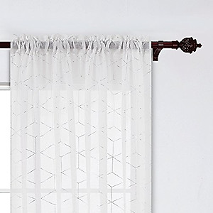 Deconovo Volie White Sheer Curtains Linen Look Diamond Window Panels Set of 2 for Bedroom, 52 x 63 Inch, Silver