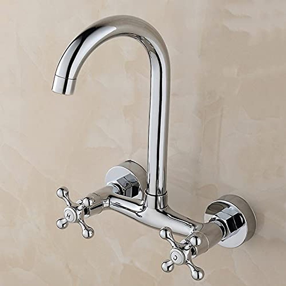Kitchen Sink Faucet for Bar Farmhouse Commercial, Wall Mounted Kitchen Faucet, Rotate Vegetable Basin Faucet, Hot Cold Water Mixer, Mop Pool Tap Double Holes Sink Faucet
