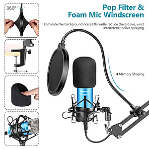 Neewer USB Microphone Kit, 192KHz/24BIT, Plug&Play, Cardioid Condenser Mic for Podcasting, Gaming, Singing - Blue