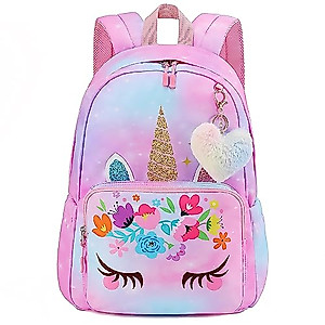 Unineovo Unicorn Backpack for Girls, Kids Preschool Kindergarten Backpacks,Cute Toddler Bookbag, School Bag for Elementary Back to School with Love Decoration