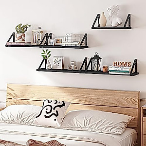 Fixwal Floating Shelves, Width 4.7 Inches Wall Mounted Shelves Set of 5, Rustic Wood Storage Bookshelves, Farmhouse Decor for Bathroom, Bedroom, Living Room, Kitchen and Office (Black)