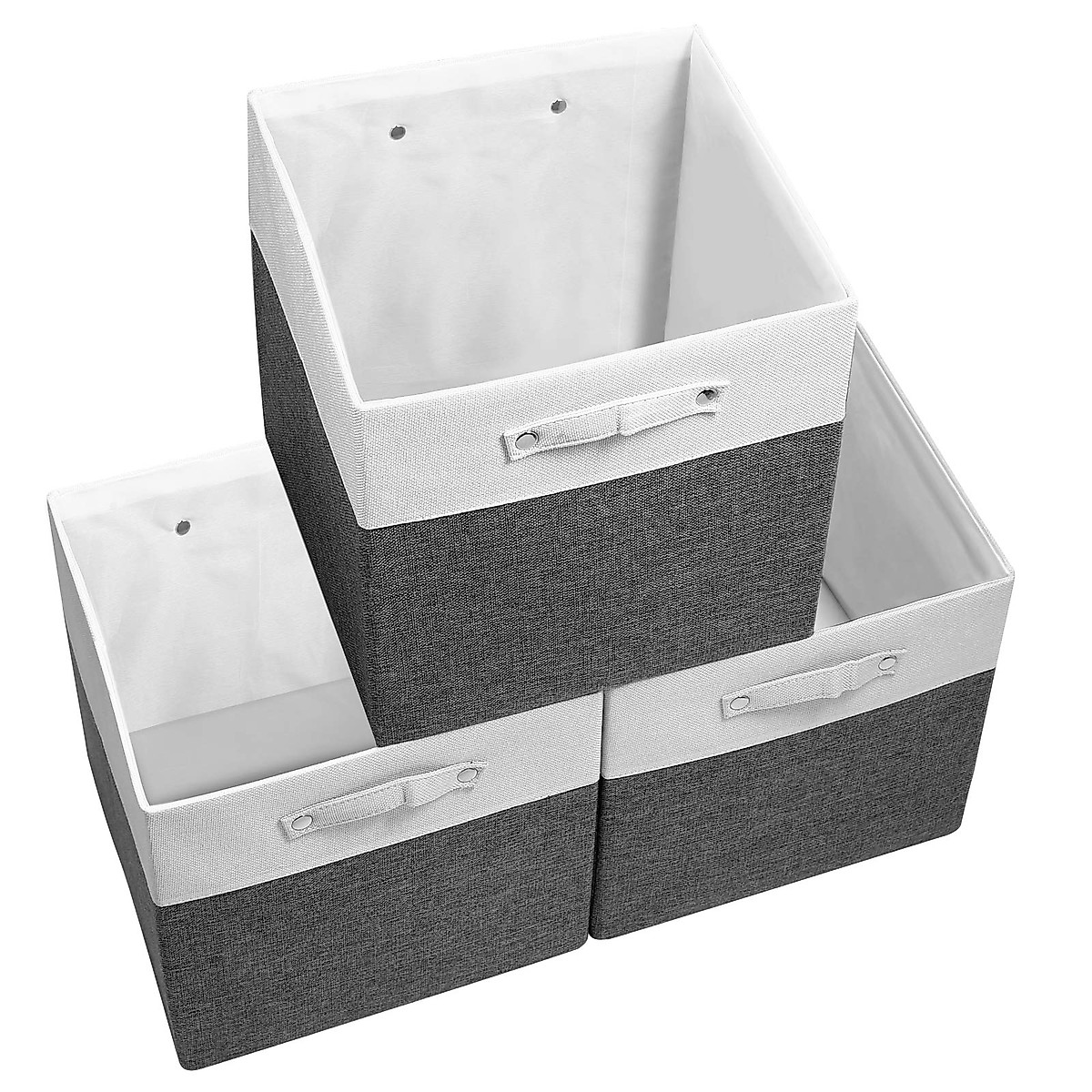 Vextronic Collapsible Cube Storage Bins, 13x13x13 Inch Fabric Large Storage Baskets with Handles, Foldable Storage Box for Closet Shelves, Toy Organizer and Clothes Storage (3 Pack, Grey & White)