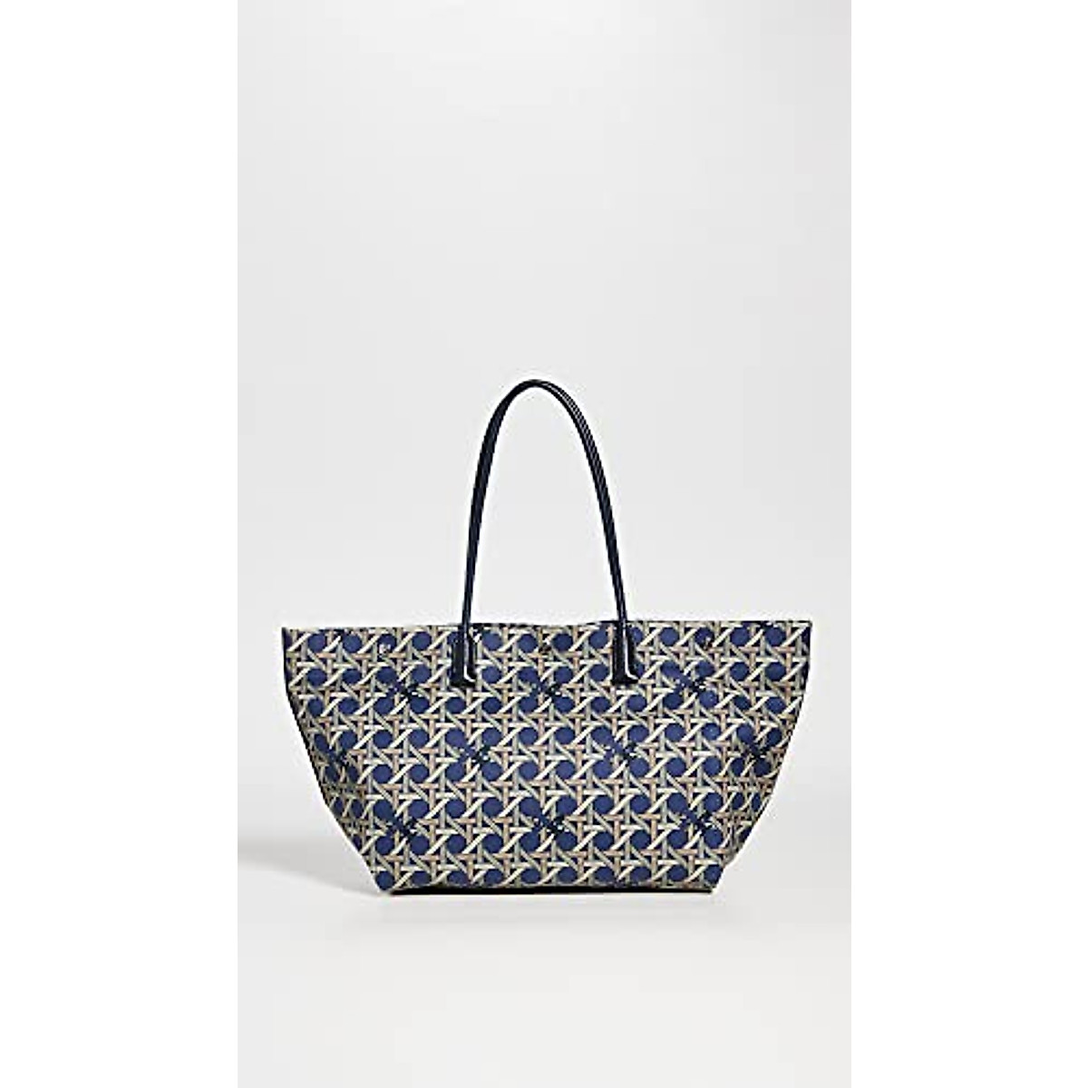 Tory Burch Women's Canvas Basketweave Tote, Tory Navy Basketweave, Blue, Print, One Size