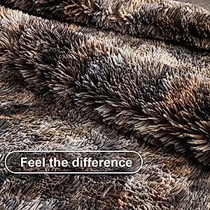 Bedfolks Faux Fur Throw Blanket - Fuzzy Plush Soft Sherpa Fleece Blanket, Fluffy Cozy Throw Blankets for Couch, Sofa, Bed, Tie Dye Black Thick Comfy Blankets and Throws, 50 x 60 inches