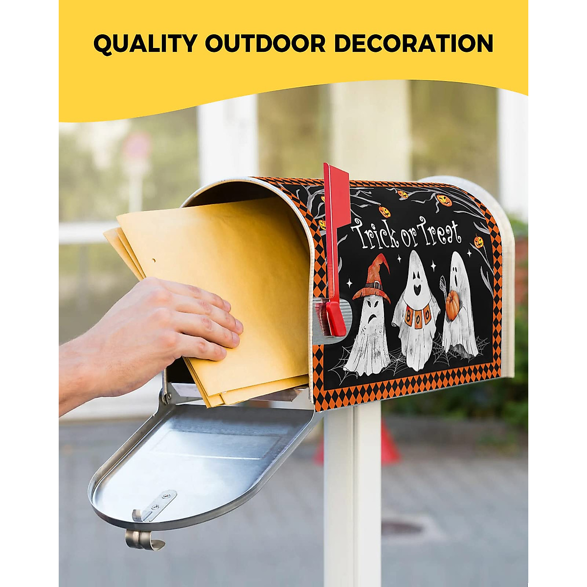 Yomandocix Halloween Mailbox Covers Magnetic, Mailbox Cover Wraps Post Letter Box Cover Garden Yard Farmhouse Home Decor for Outdoor 21.7x18.5 Inches Ghost Grimace Pumpkin Buffalo Plaid