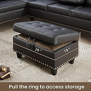 Yafylly L Shaped Sectional Couch, Living Room Furniture Set with Storage Ottoman, Deep Seat Modular Sofa with 2 Cup Holders, 2 Throw Pillows for Large Space, Black