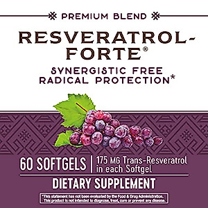 Nature’s Way Resveratrol-Forte, Premium Blend, Free Radical Protection*, 175 mg of Resveratrol per Serving, 60 Softgels