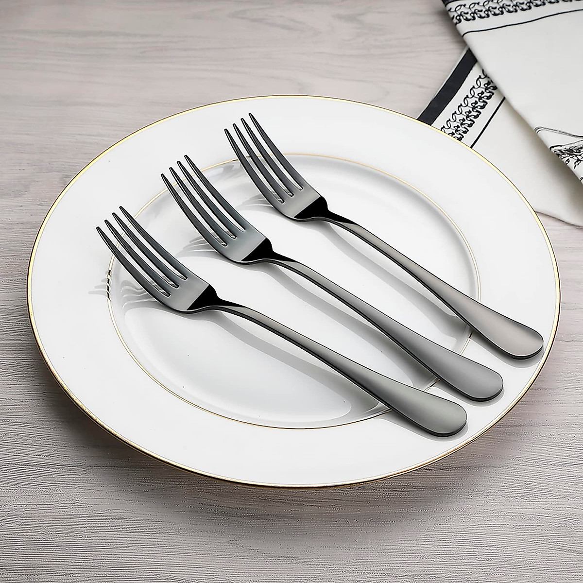 Devico Forks Set, Good Stainless Steel 10-piece Black Silverware Cutlery Reusable Dinner Forks