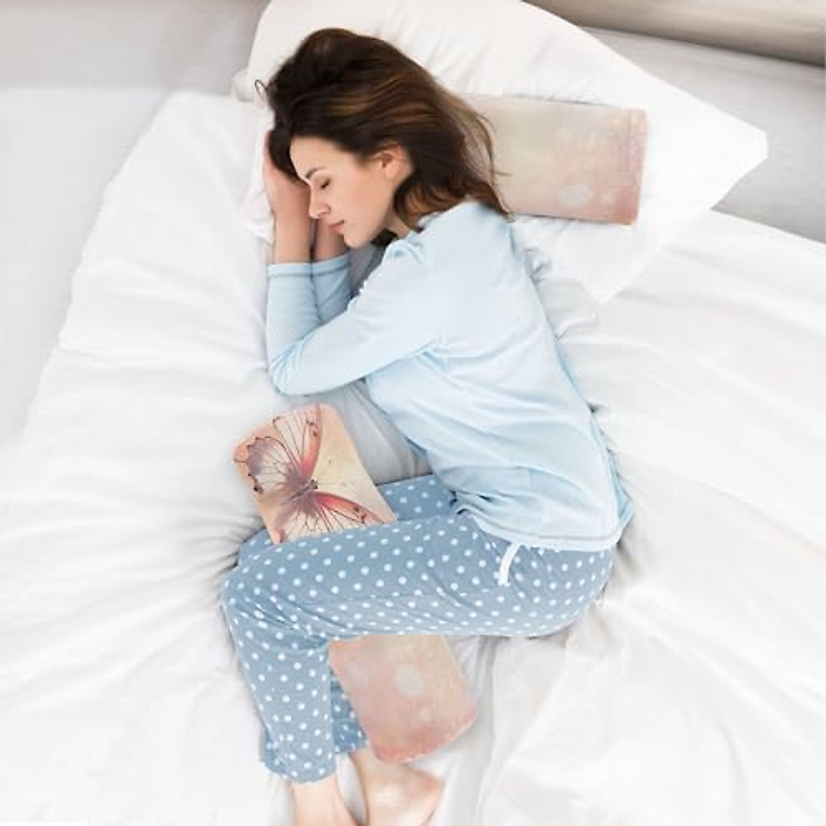 xigua Colorful Butterfly Neck Roll Pillow for Neck Relief with Removable Washable Cover - Memory Foam Round Cylinder Bolster, Ergonomically Designed for Head, Neck, Back, and Legs