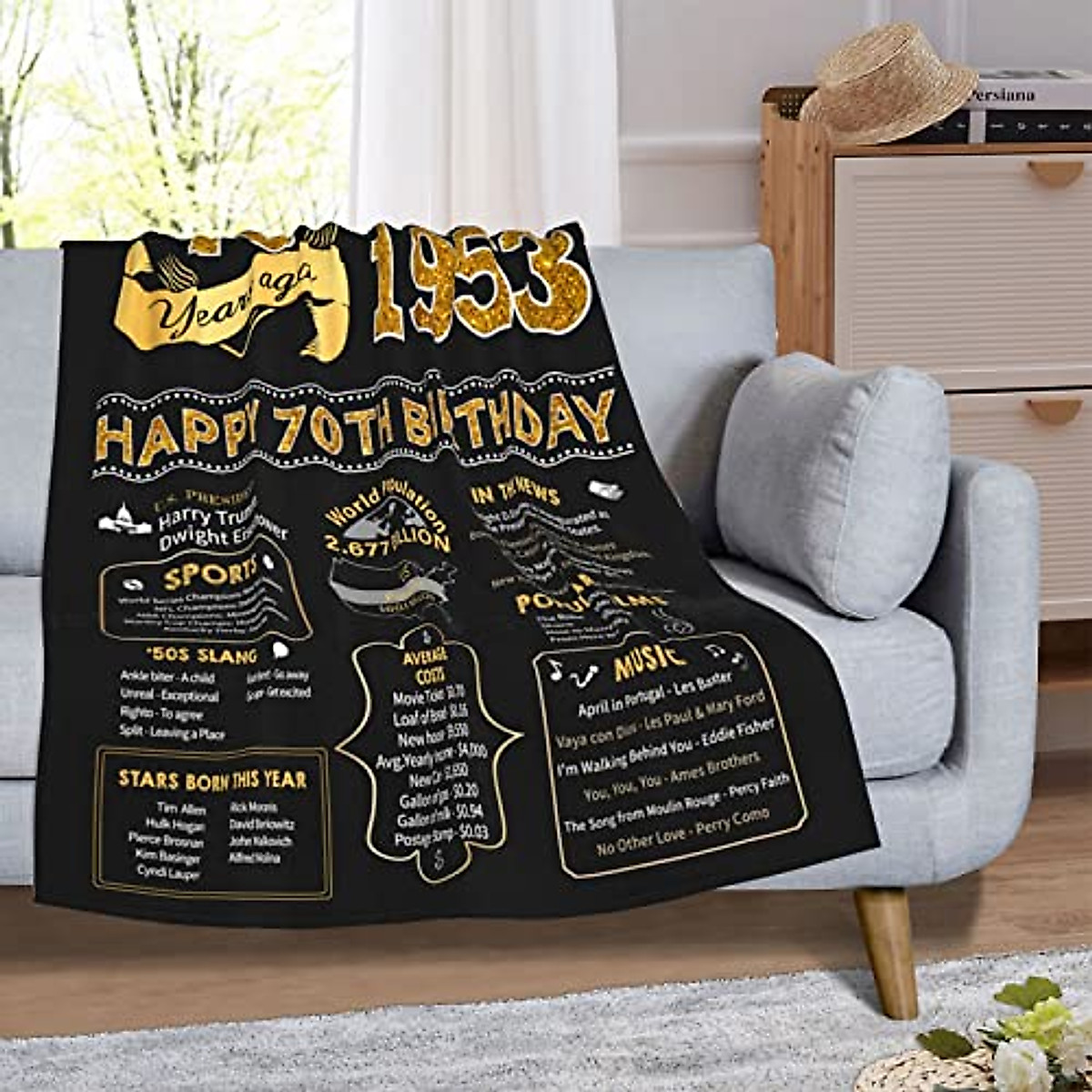 70th Birthday Gifts for Women Or Men - 70th Birthday Gifts Throw Blanket 60 x 50 Inch - 70th Birthday Gift Ideas - Best Gifts for 70 Year Old Woman - 1953 Birthday Gifts for Women
