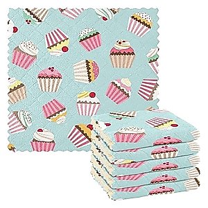 ALAZA Cute Cupcake Dish Towels Set of 6,Dish Bar Tea Towel Dishcloths Washable Fast Drying Dish Cloth Reusable Cleaning Cloth,11 x 11 inches