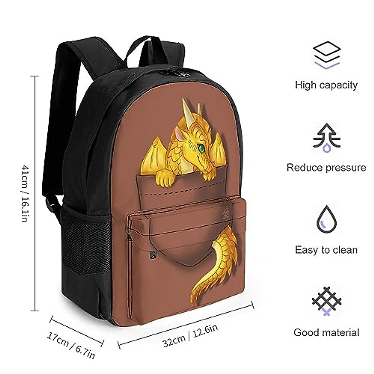 JAYWIS Fire Wings Dragon Backpack Large Capacity Laptop Bags Lightweight Multifunction Daypack for Daily/Work/Sport