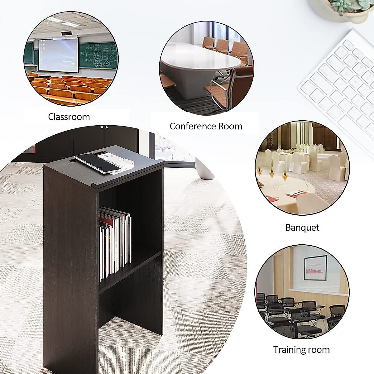 Podium Stand,Wooden Speaking Lectern,Lectern Podium for Classroom,Churches,Auditorium,Meeting Room,Reception Desk of Podium with Adjustable Shelf(Black)