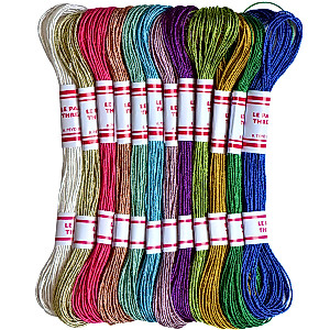 Embroidery Thread 8m Metallic Embroidery Floss 12Skeins All Purpose Assorted Muti-Colors Cross Stitch Tread Set for Craft Needlework Hand Embroidery Bracelets string DIY craft