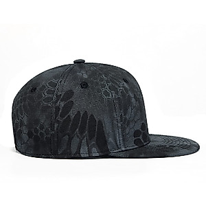 Quanhaigou Cool Snapback Hat Hip Hop Flat Bill Visor Cap - Black Grey Camo Unisex Adult Adjustable Baseball Hats (Black Grey)