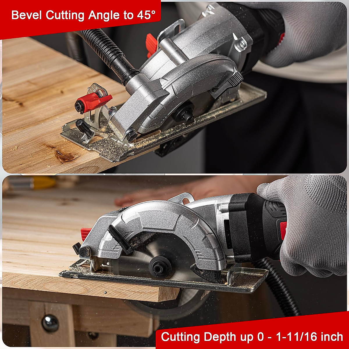 Eastvolt Mini Circular Saw, 20V Cordless Circular Saw with Scale Ruler, Dust Exhaust Pipe, Max Cutting Depth 1-11/16"(90°), 1-1/8"(45°), 4-1/2" 24T TCT Blade for Wood and Plastics