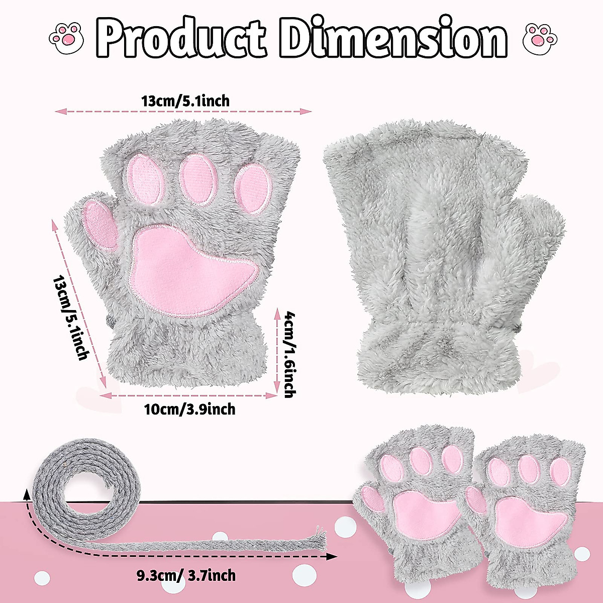 SATINIOR 4 Pairs Cat Paw Gloves Fingerless Gloves Mittens Half Finger Paw Gloves Winter Plush Gloves for Kids Adult Costume