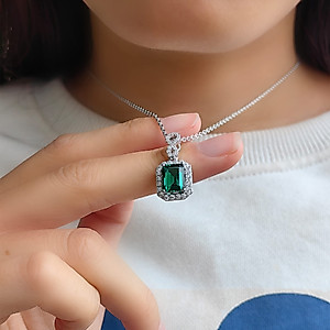 DovEggs Elongated Emerald Cut Moissanite Pendant for Women Center 3ct 7x9mm Zambia Emerald Halo Infinity Pendant Necklace with Moissanite Accents 14K Gold QUALITY Sterling Silver