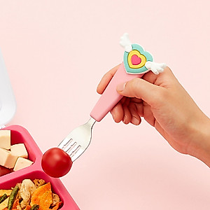 Flex&Lock Flexwarez Kids Utensil Set with Flexcharmz Silicone Charms Accessories - Easy to Decorate Spoon and Fork - Fun lunch for Toddler and Kids - Unicorn World Theme/ 2 Pack/Heart & Heart Donut