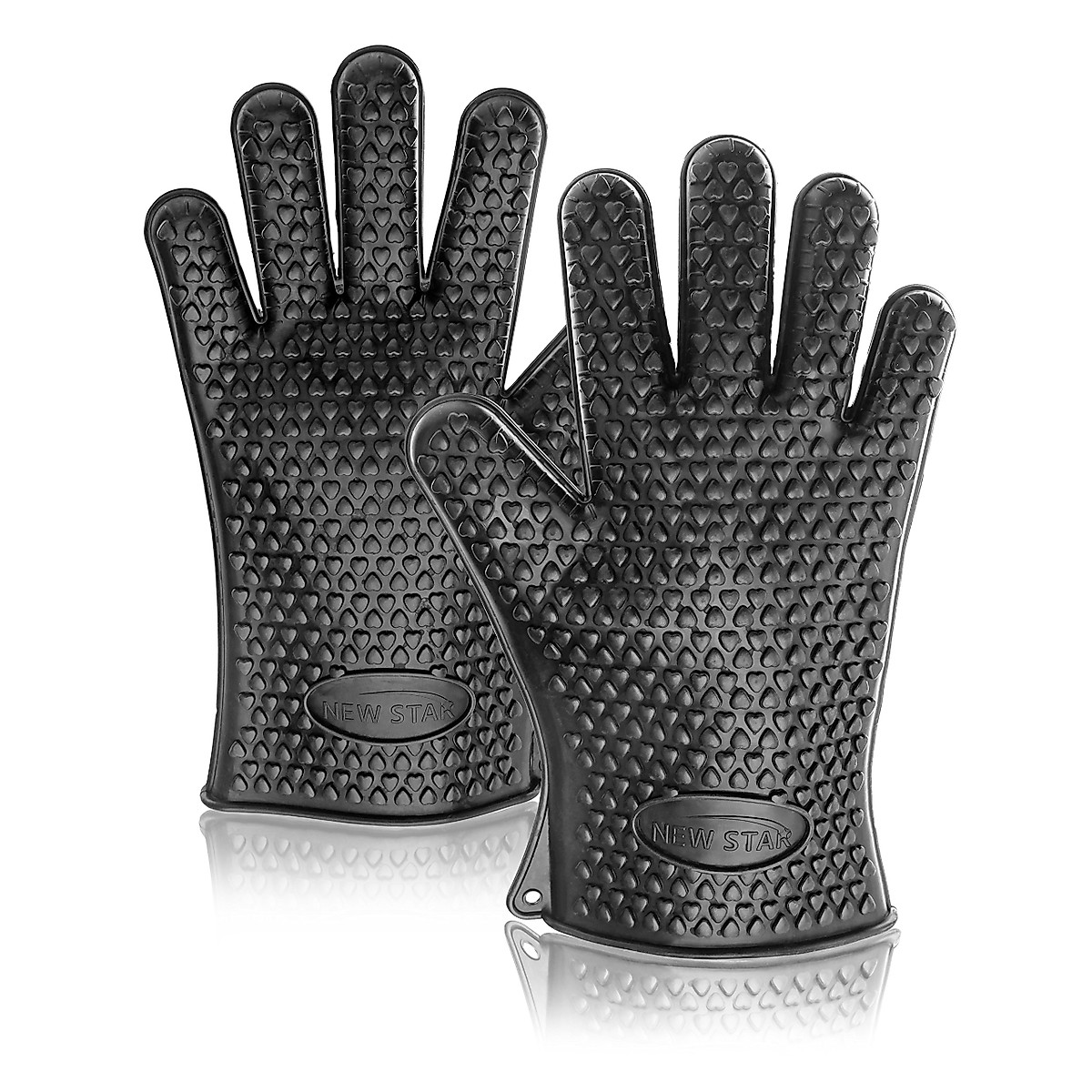 New Star Foodservice 32383 Commercial Grade Silicone Oven Mitts, Black, Set of 2