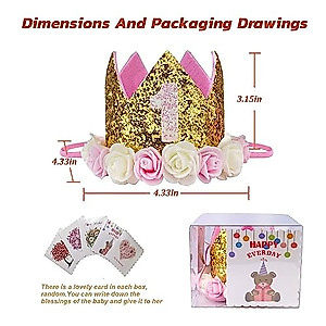 Haomaomao Baby Birthday Crown, Girls Party Hat Princess Gold Flower Tiara Photo Props Decorations Birthday Gifts (1st Birthday Crown)