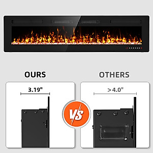 Eueiriup 72” Recessed and Wall Mounted Fire Places Electric Fireplace Ultra Thin with Remote Control, Toucn Screen