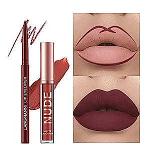 BestLand 12Pcs Matte Liquid Lipstick + Lip Liner Pens Set, One Step Lips Makeup Kits Pigment Velvety Nude Lip Stain Waterproof Long Wear Lip Gloss Make up Gift Set (Set A)