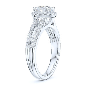 PRSTANI Sterling Silver Split Shank 1.0CT Round Brilliant Cut Genuine Moissanite Halo Engagement Ring Bridal Ring For Women (7.5)