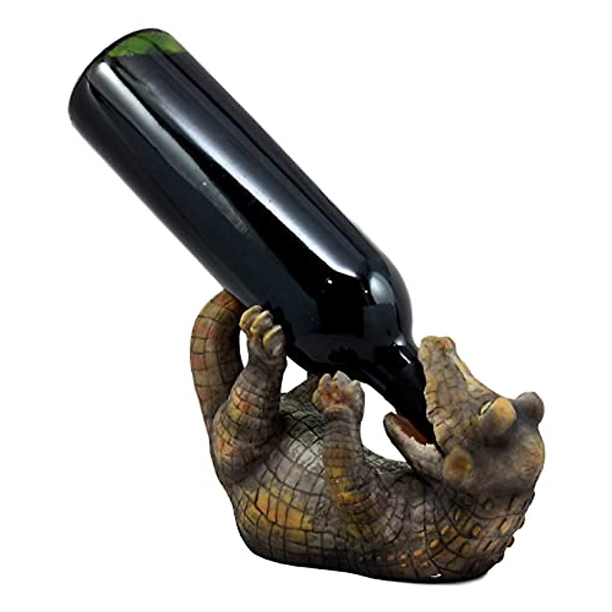 Ebros Gift Whimsical Comical Thirsty Alligator Crocodile Wine Holder Figurine 8.75" H Prehistoric Reptile Chompsy Gator Party Hosting Wine Rack Stand Decor