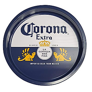 The Tin Box Company Corona Large Round Beverage Tray, Blue and White