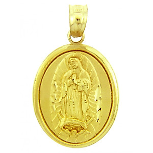 Saint Collection Solid 14k Yellow Gold Miraculous Medal Charm Blessed Mother Pendant