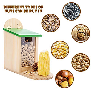 Wehhbtye Squirrel Feeder Box-Wood Handcrafted Chipmunk Picnic Table Feeder Bench Feeders,Pine House with Screws for Squirrel Feeding Station Hanging Outside Garden Yard(Assembly Hardware Included)