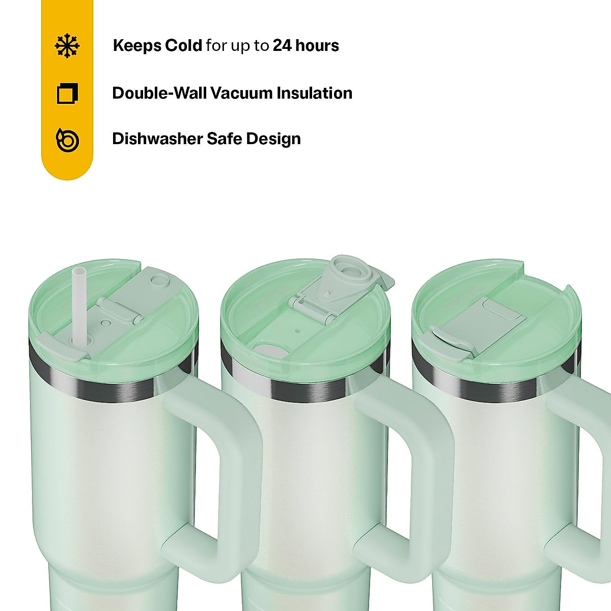 RTIC 30 oz Road Trip Tumbler Double-Walled Insulated Stainless Steel Portable Travel Coffee Mug Cup with Lid, Handle and Straw, Fresh Mint Glitter