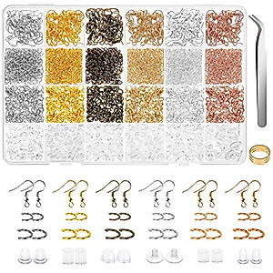 Earring Hooks, Anezus 1900Pcs Earring Making Supplies Kit with Jewelry Hooks, Fish Hook Earrings, Earring Backs, Jump Rings for Jewelry Making and Earring Repair,Gifts for Women